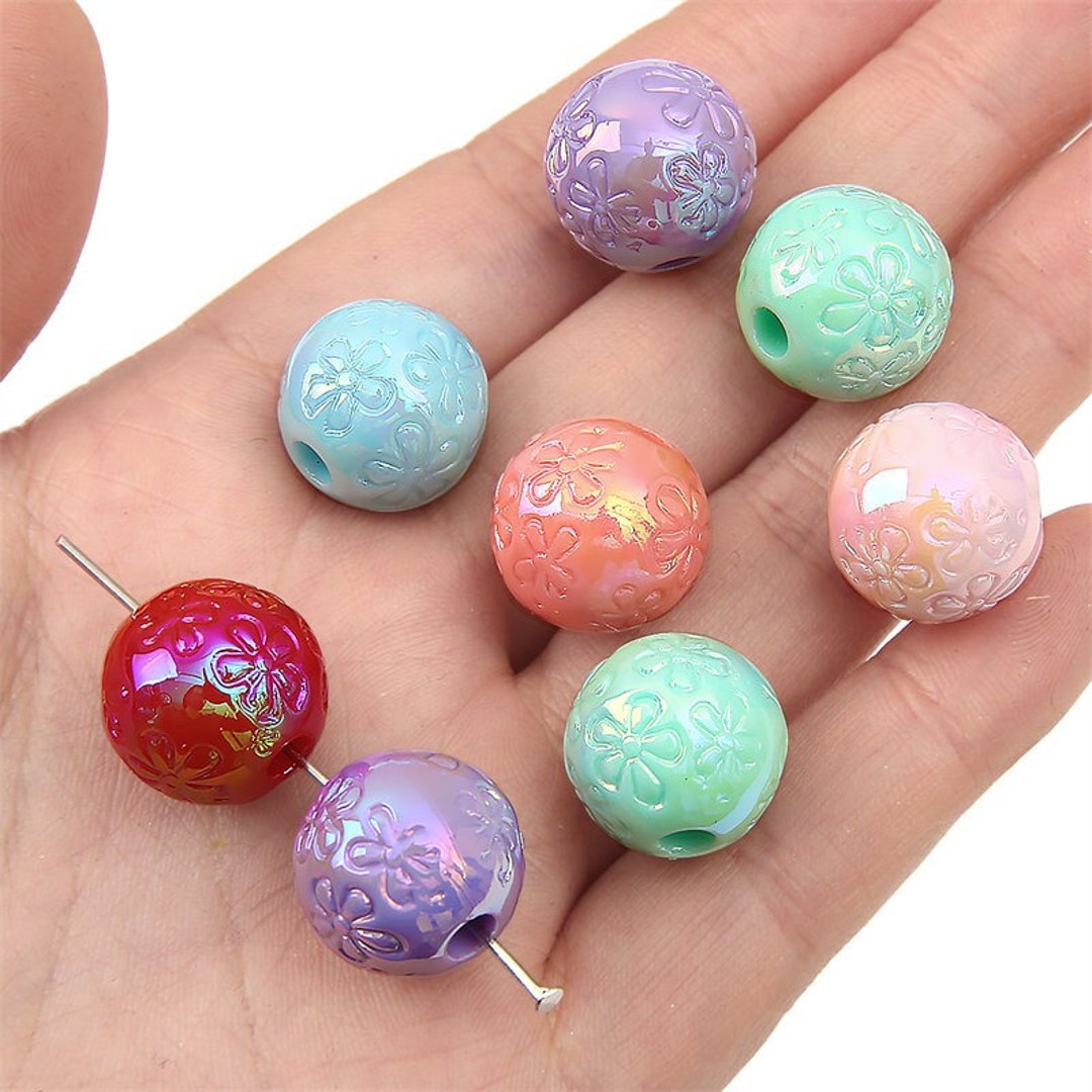 16mm Round Beads With Flower Engraving - Acrylic Flower Beads ...