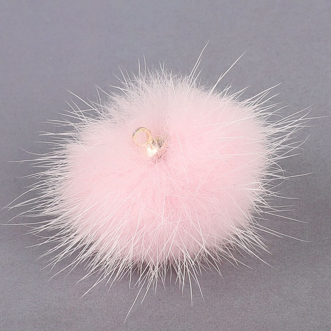 3.5cm Pink Mink Furry Pom Pom Charm Pendant, Fur Ball Charm, Earrings ...
