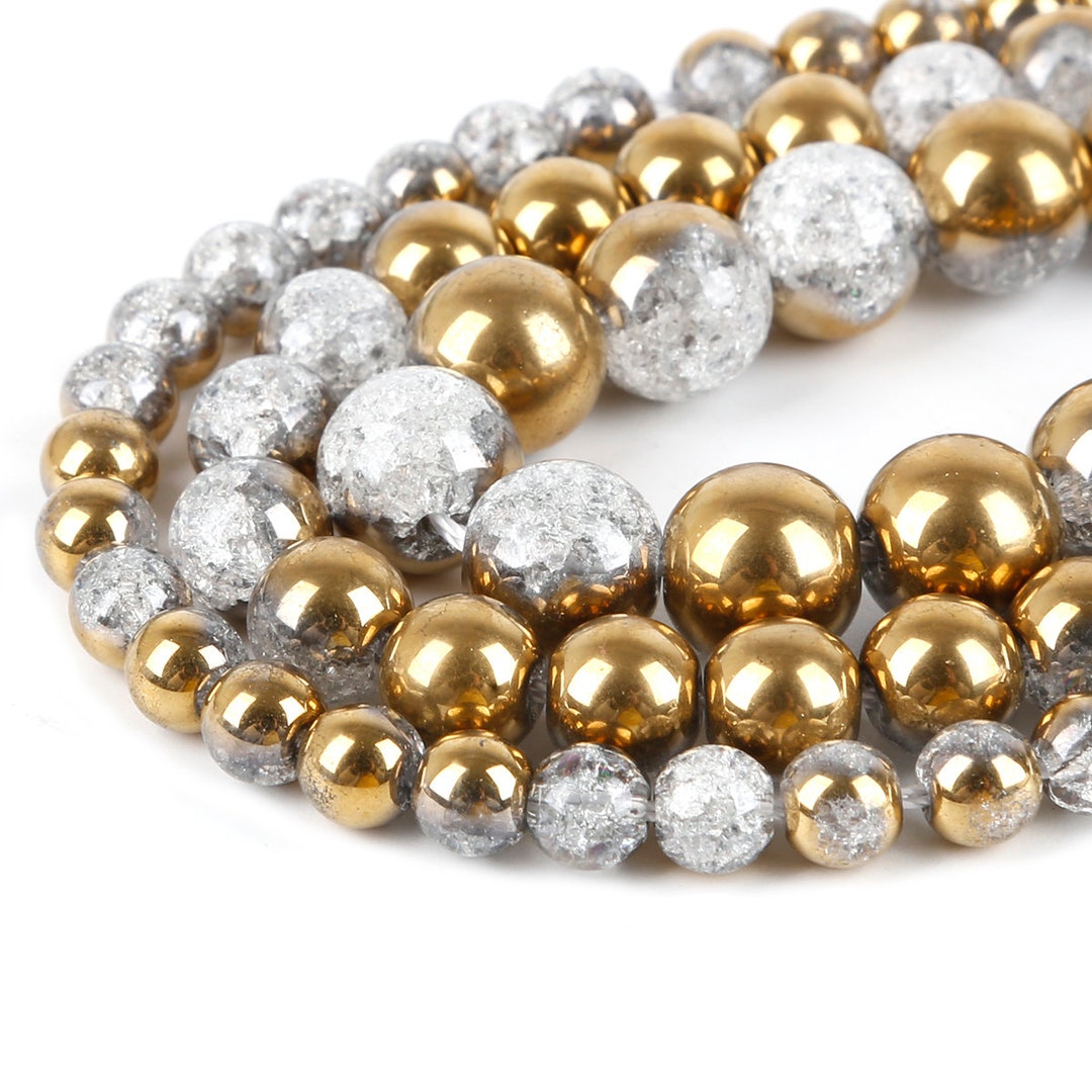 Half Gold Crackle Cracked Quartz Smooth Round Beads, 6mm 8mm 10mm 12mm ...