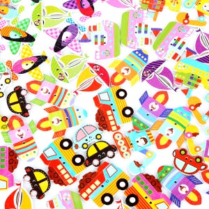 70pcs - Transport Theme Wooden Buttons - Two Hole Mix Transport Buttons ...