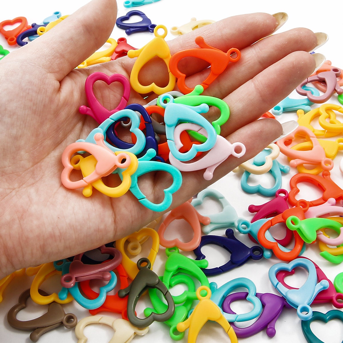 20x30mm Assorted Color Heart Clasps Keychain Plastic Rainbow - Etsy