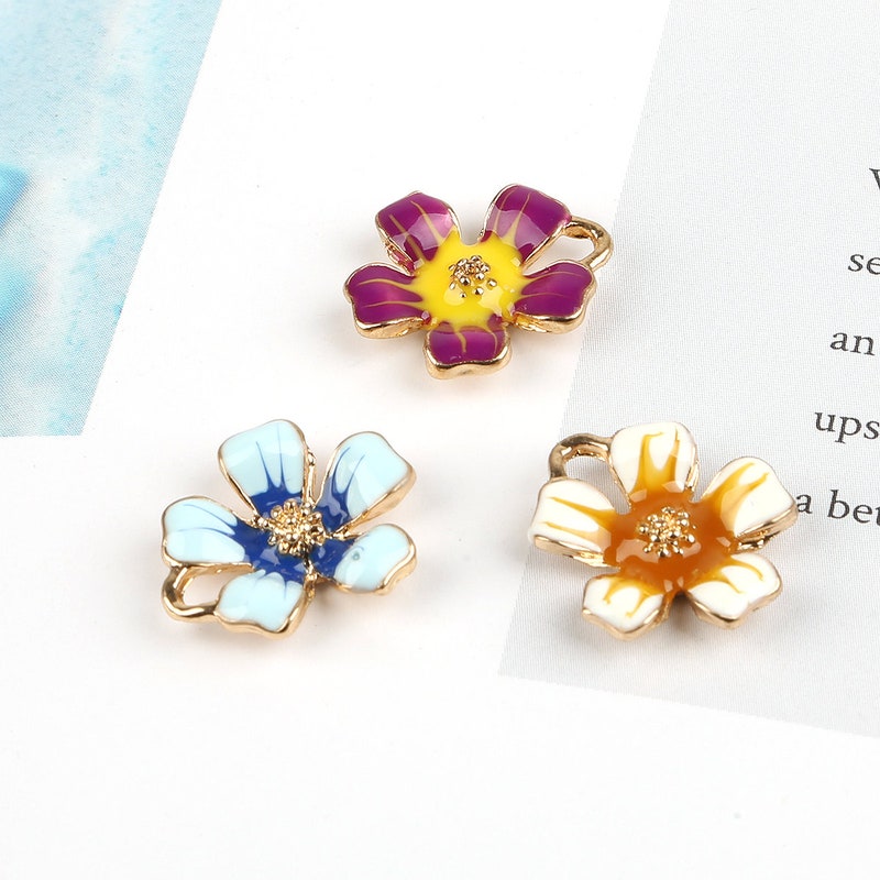Purple Enamel Flower Charm - Etsy