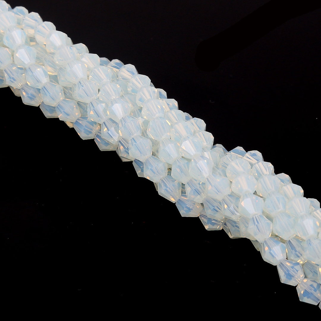 White Jade Glass Crystal Bicone Beads, Diamond Cut Faceted Spinel Beads ...