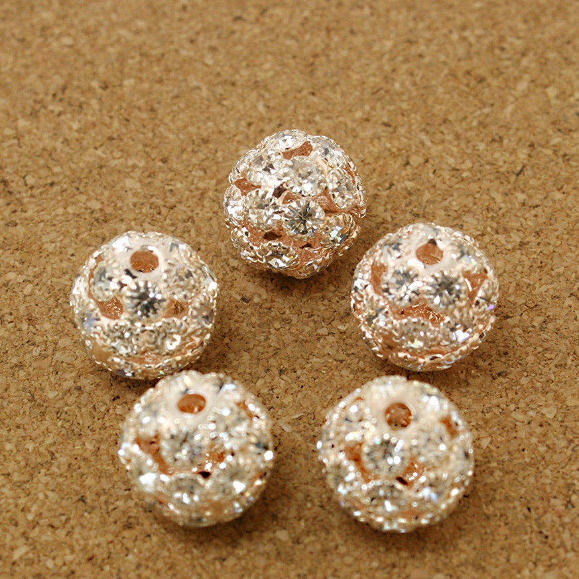 1pc - Rhinestone Ball Beads - Crystal Decored Filigree Round Beads ...