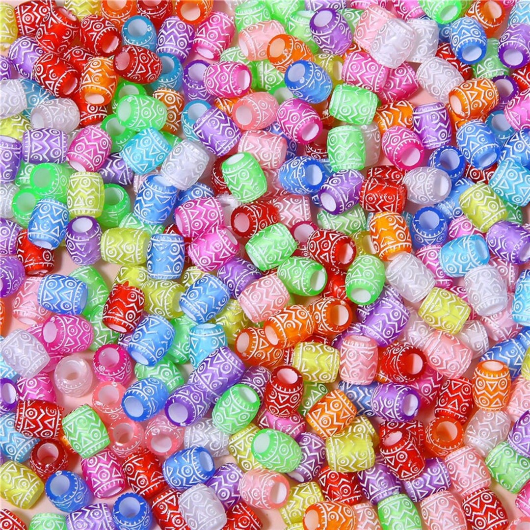 Acrylic Barrel With Carved Pattern 7x9mm - 3.5mm Hole - Rainbow Barrel ...