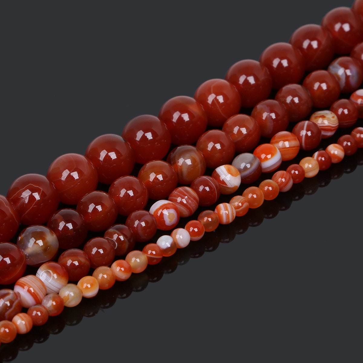 Red Agate Banded Stripe Beads Natural Gemstone Round Loose - 4mm 6mm ...