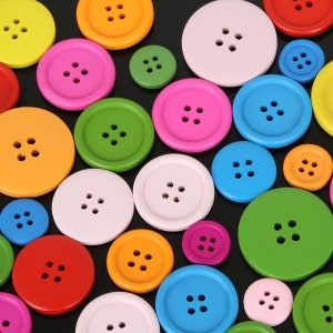 15-30mm Mixed Size Wood Assorted Round Buttons - Round Resin Four Hole ...