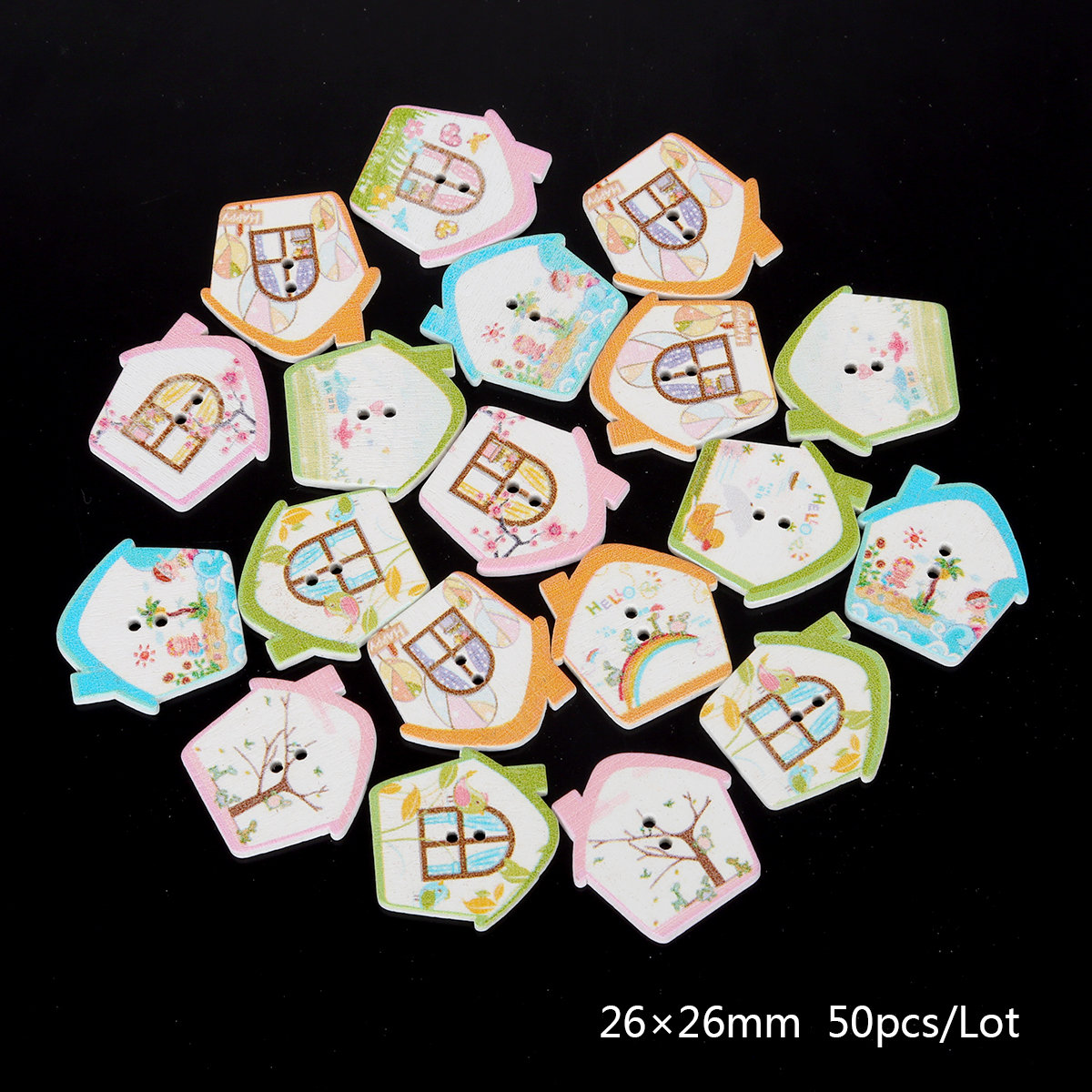 50pcs House Theme Wooden Buttons Two Hole Mix House | Etsy