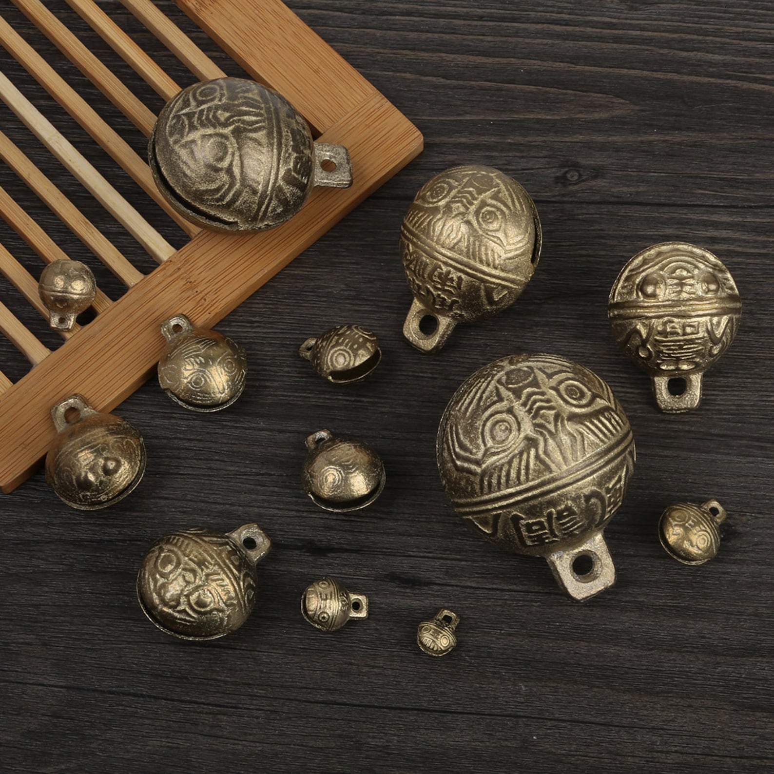 6 Sizes Brass Tiger Bell - Jingle Bell Pet Bell - Antique Bronze Bell ...