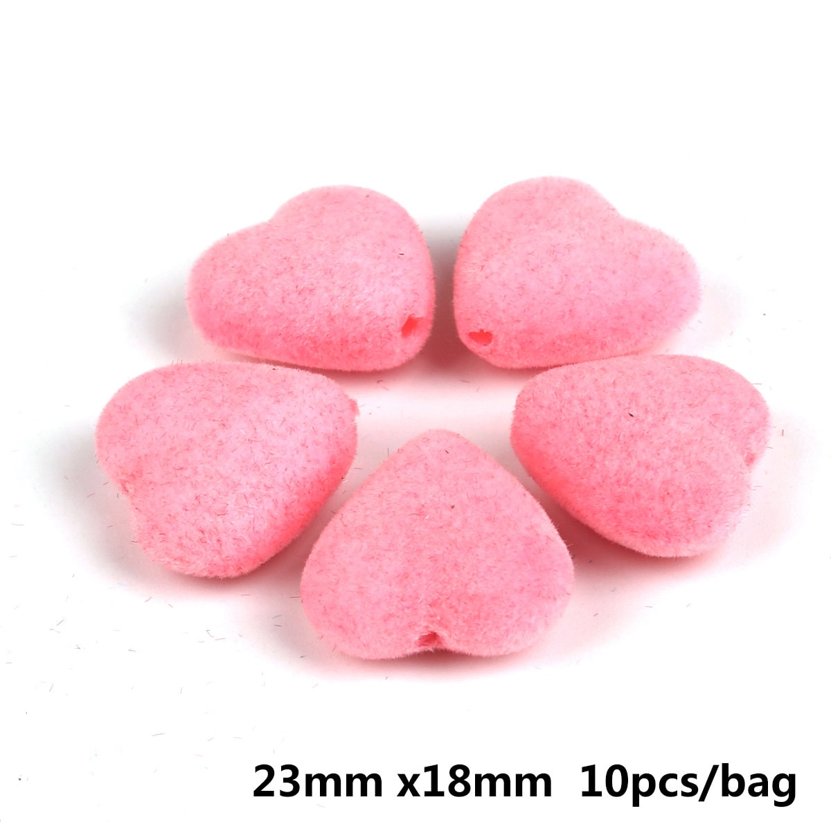 10pcs 23mm Flocked Acrylic Puff Heart Beads - Velvet Heart Charms ...