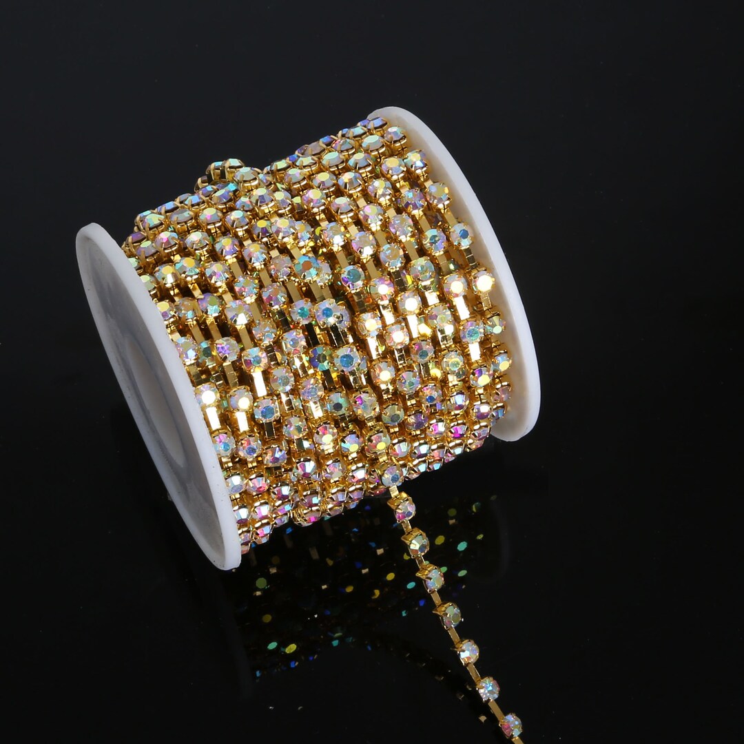 30 Feet of Crystal AB Gold Rhinestone Chain - SS6-18 - Rhinestone Chain ...