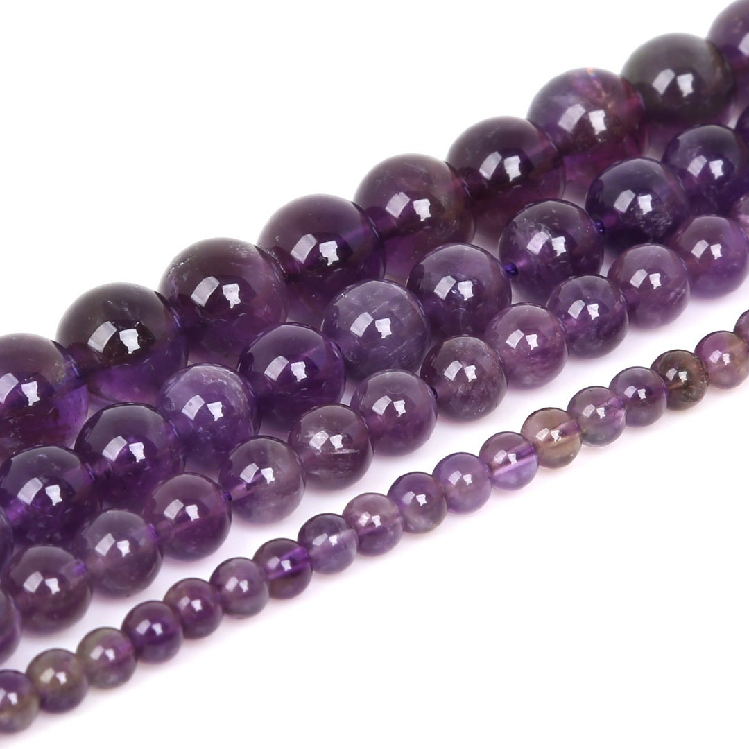 Natural Amethyst Round Beads, Polished Gemstone Beads, Purple Natural ...