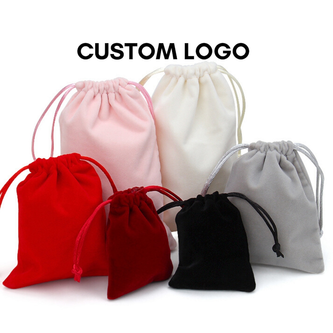 100 Personalized Logo Print Smooth Velvet Drawstring Bags - Custom ...