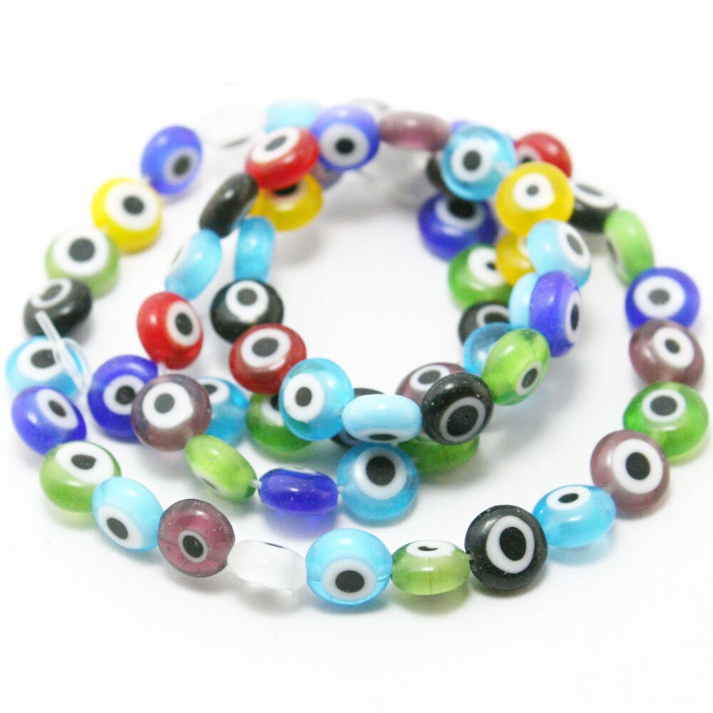 Assorted Evil Eye Beads 6mm 8mm Flat Round Evil Eye Beads - Etsy