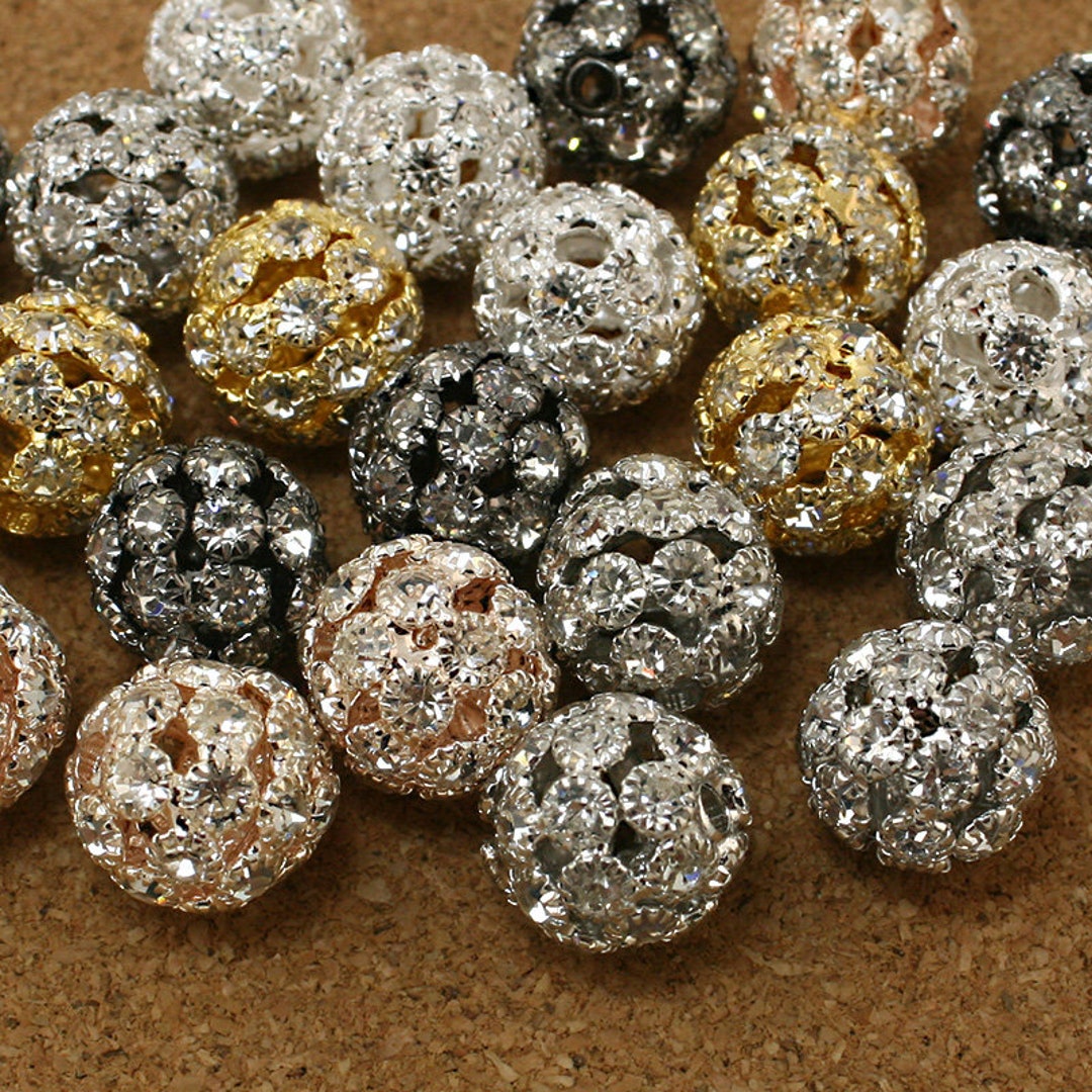 1pc - Rhinestone Ball Beads - Crystal Decored Filigree Round Beads ...