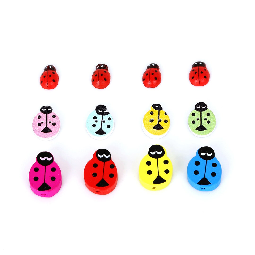 50pcs - Ladybug Theme Wooden Buttons - No/one/two Hole Mix Ladybug ...