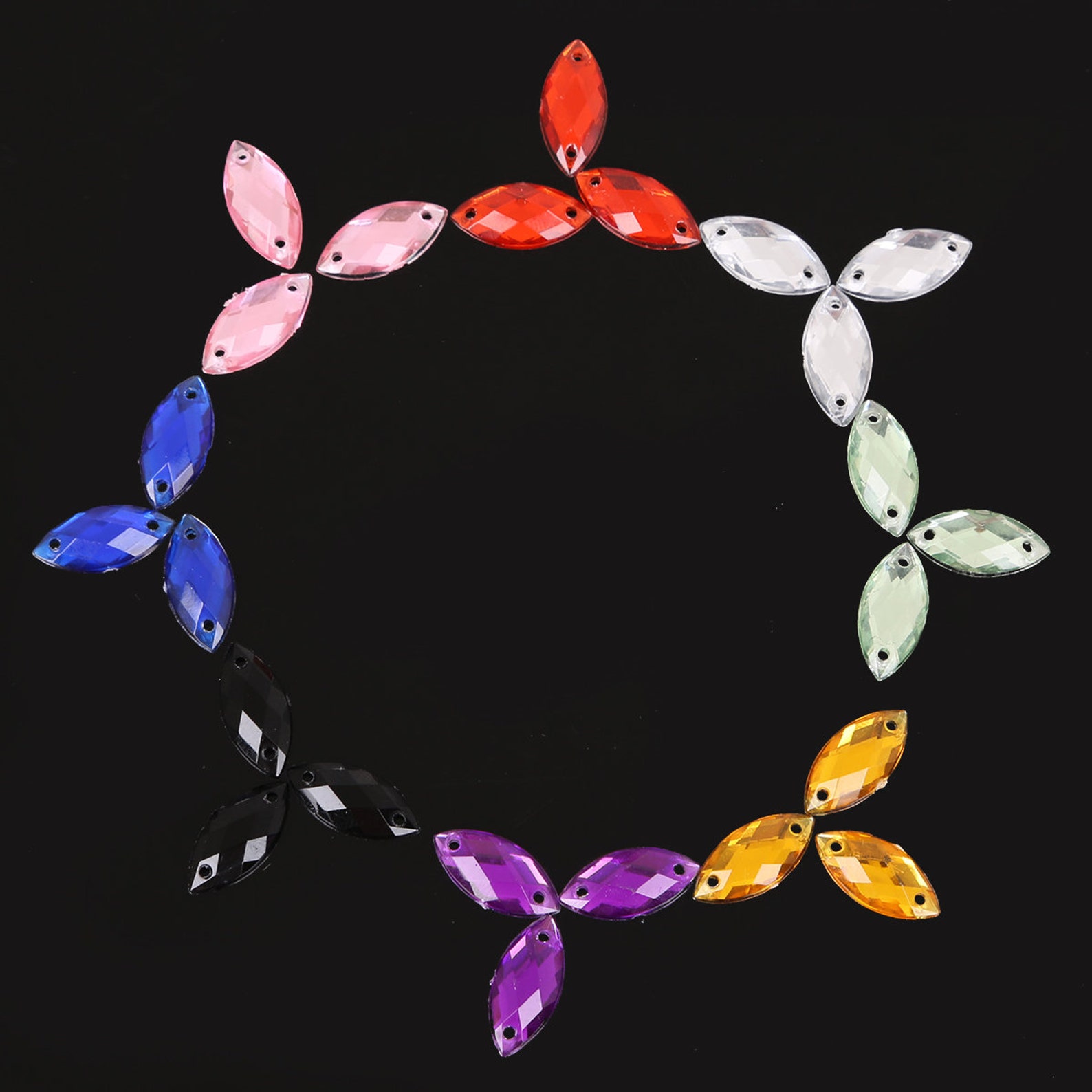 10 Colors Sew on Flat Back Acrylic Navette Crystal Rhinestones ...