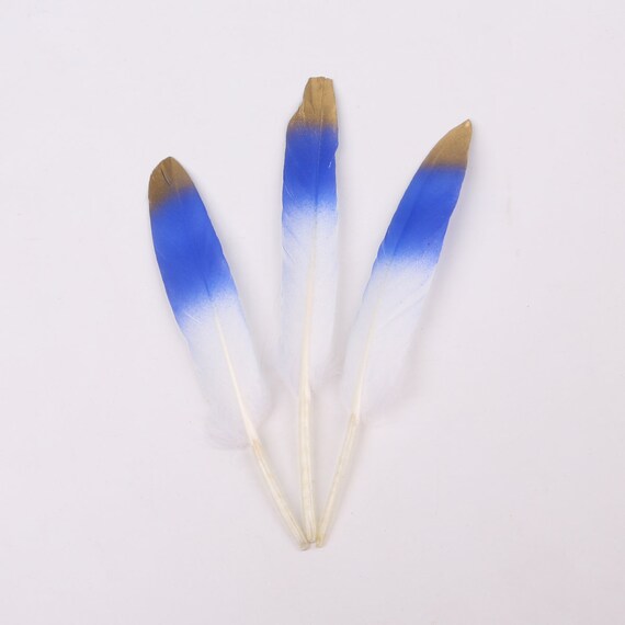 Blue Gold Dipped Feather Blue Boho Feather Gold Tip | Etsy