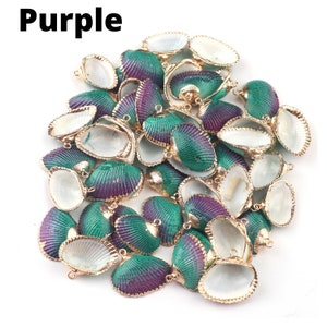 Rainbow Natural Seashell Charms - Gold Plated Shell Charms - Purple ...