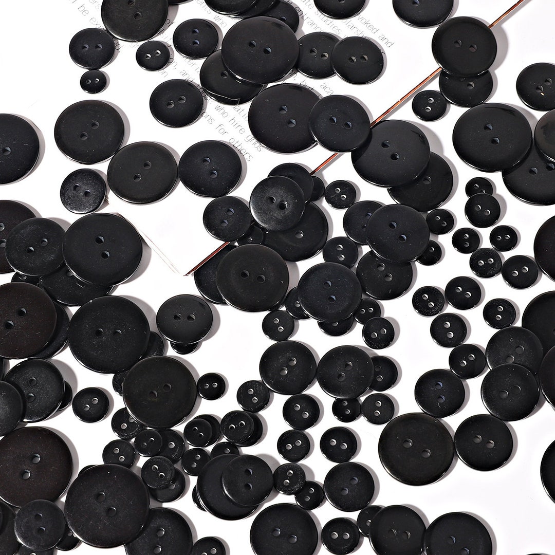 8 SIZES Black Two Hole Buttons, Round Plastic Buttons, Black Sewing ...