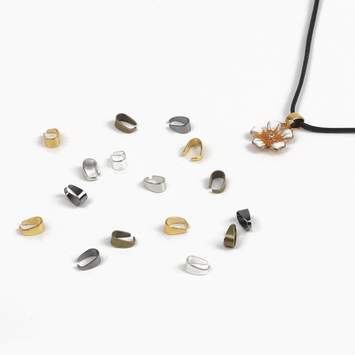 100 Pcs 5 COLORS U Shape Open Pinch Bails - Snap Open Bail Pendant ...