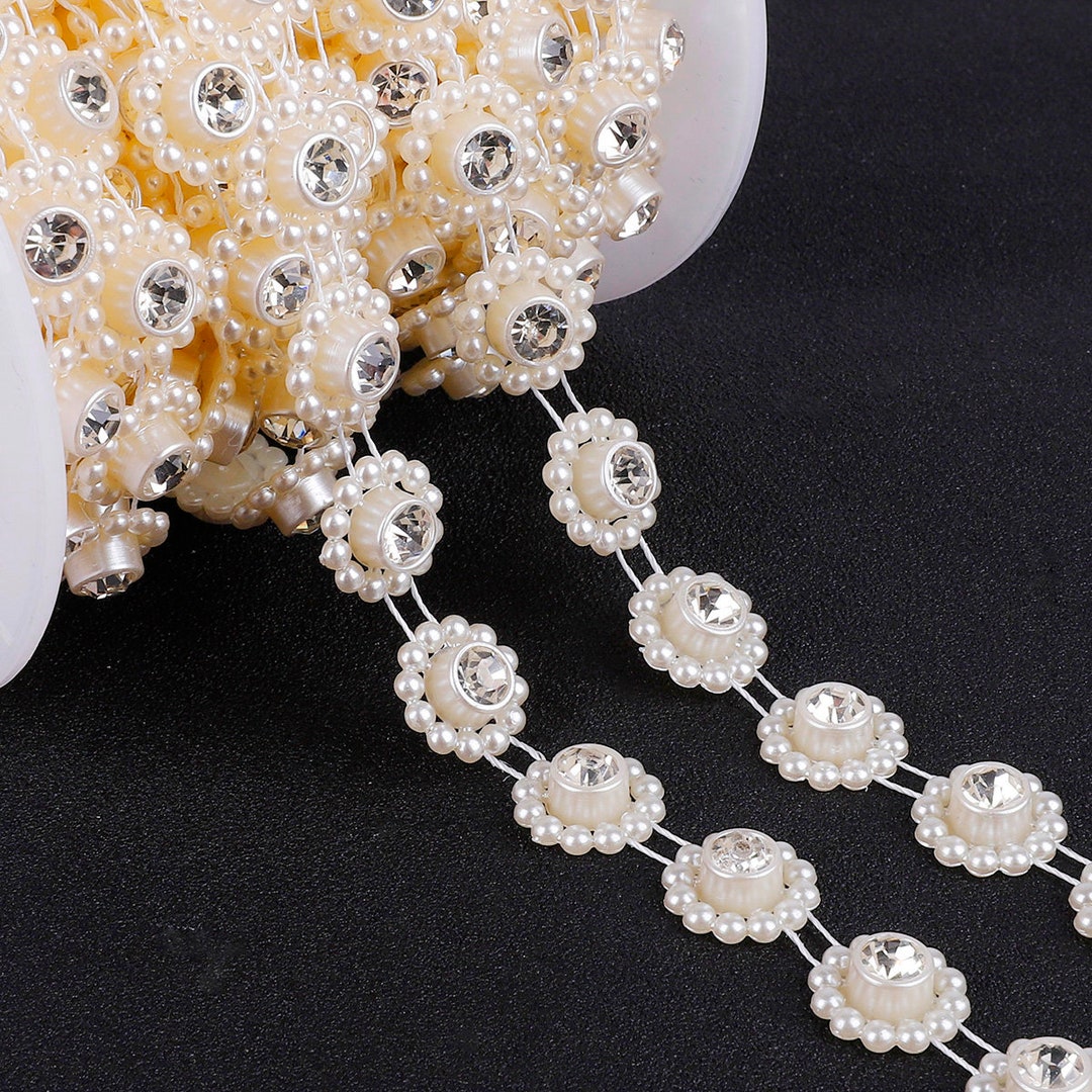 1.3cm Floral Pearl Trim Ivory Chain, String of Pearls, Strand of Pearls ...