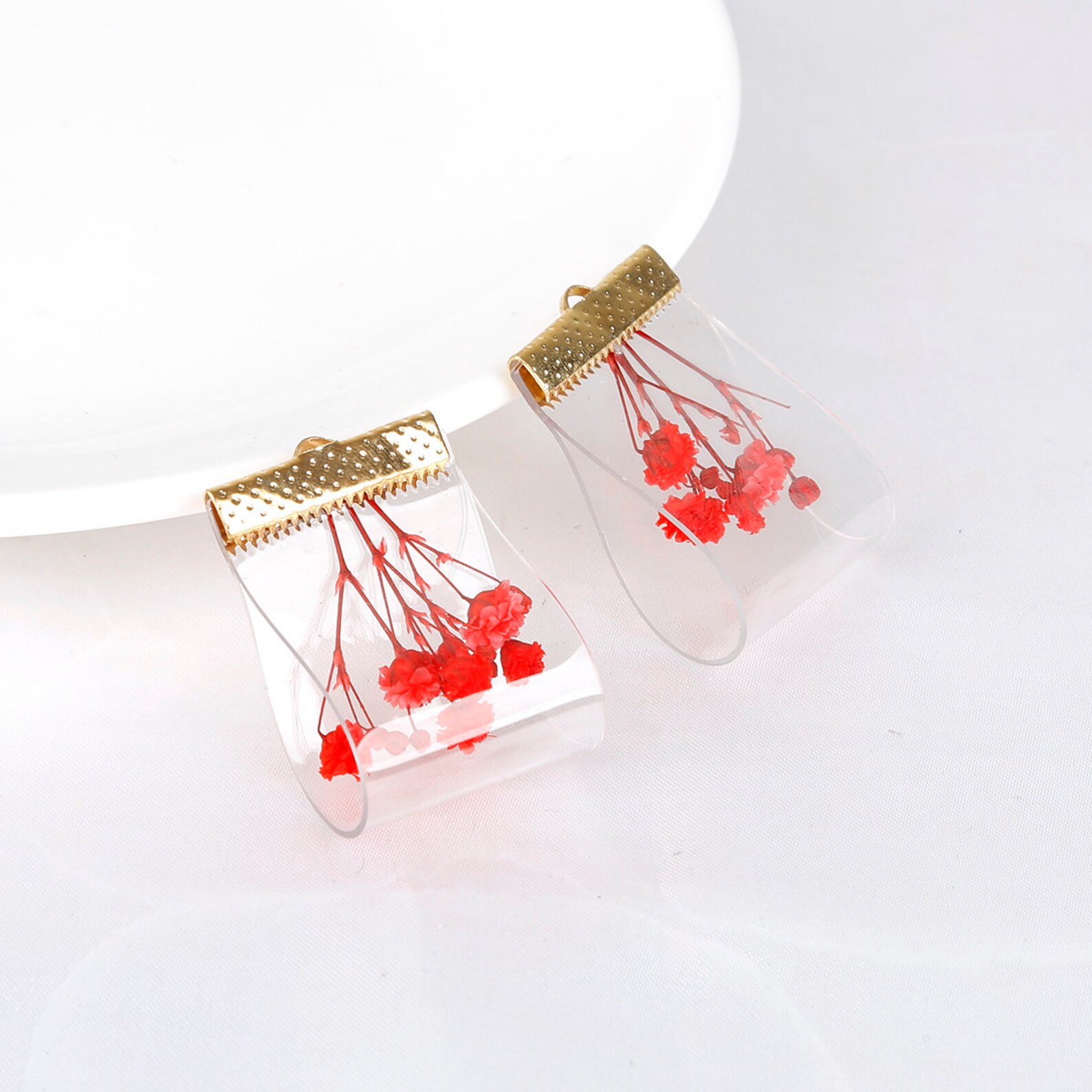 4pc Clear PVC Dried Flower Charms, PVC Vinyl Pendants, Looped Jelly ...