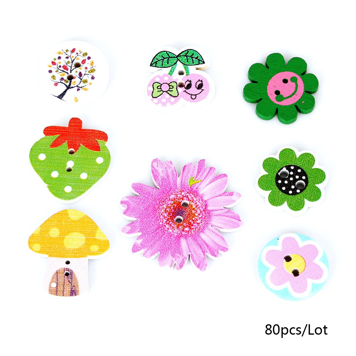 80pcs - Plant Theme Wooden Buttons - Two Hole Mix Plant Buttons - Plant ...
