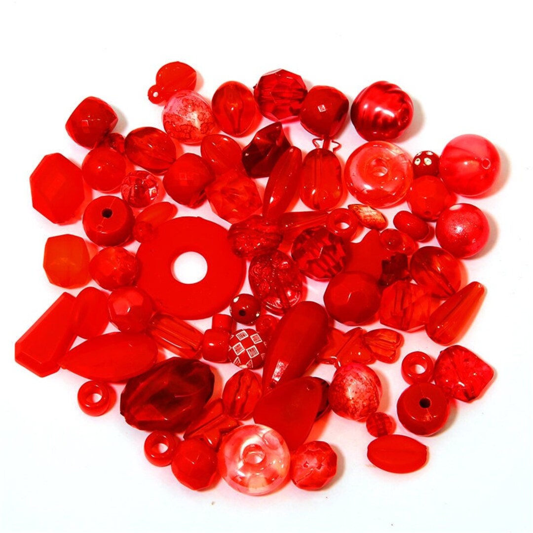 Red Mixed Shape Acrylic Beads - Red Beads Assorted Sizes - Red Charms ...