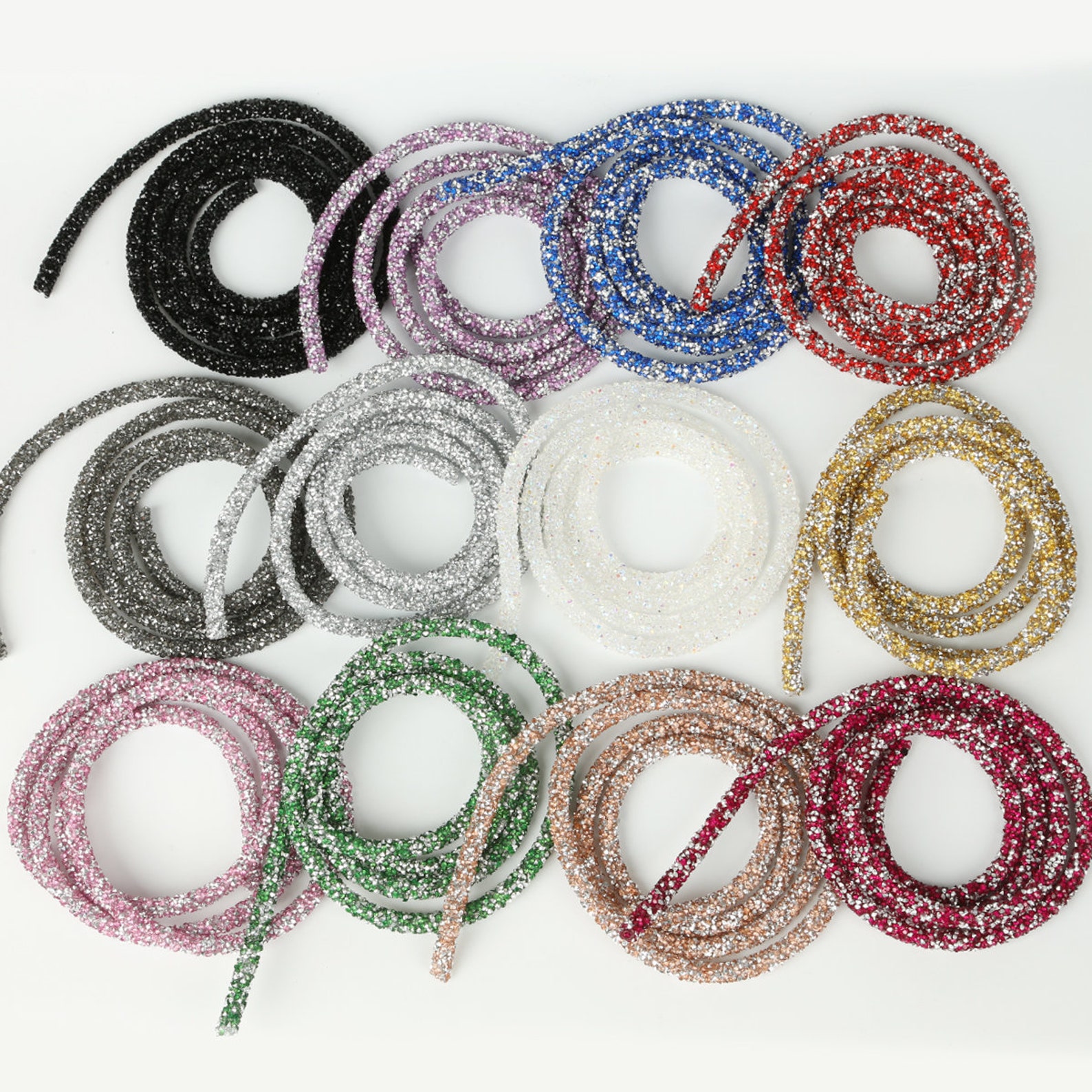 12 COLORS Crystal Rhinestone Tube Cord 7mm - Hollow Core Crystal Cord ...