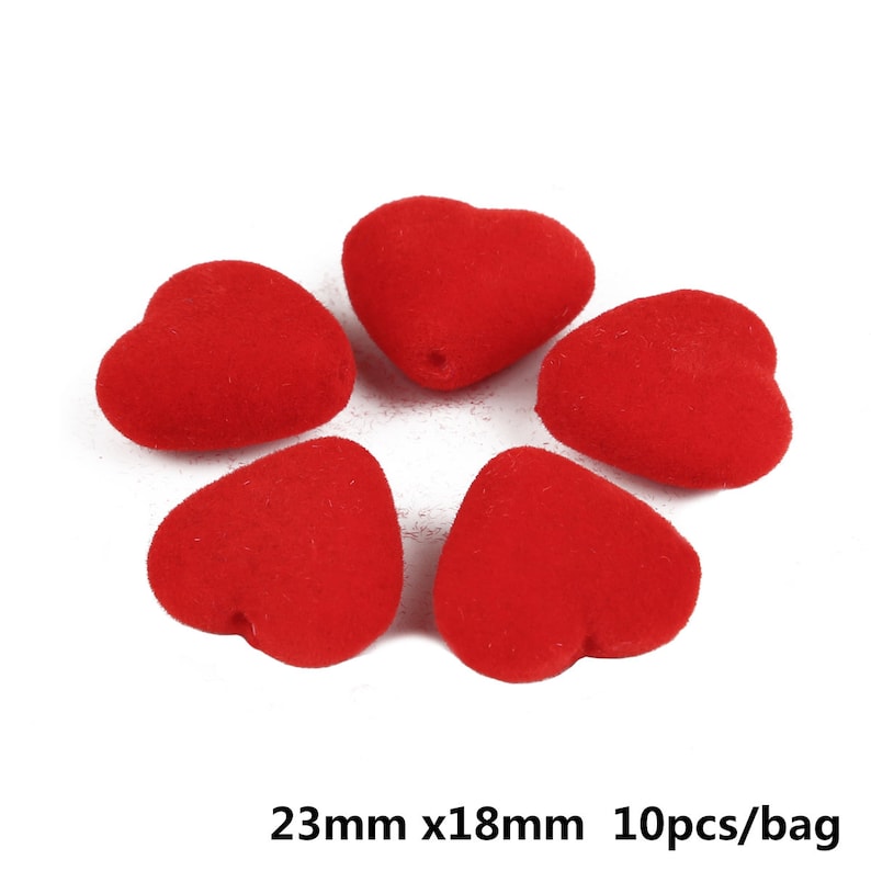 10pcs 23mm Flocked Acrylic Puff Heart Beads Velvet Heart - Etsy
