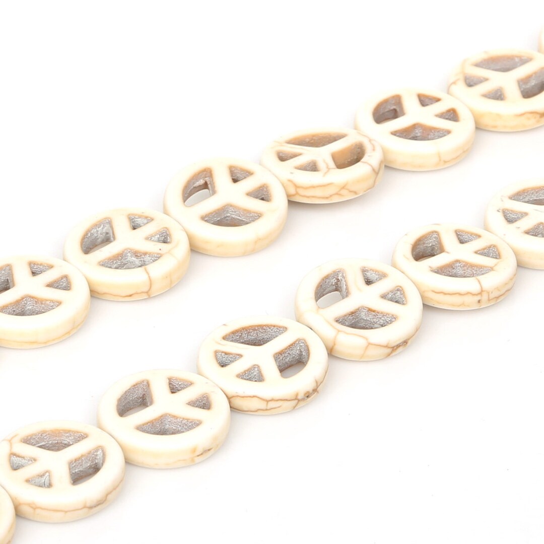 15mm White Howlite Peace Sign Beads, Peace Pendants, Peace Symbol ...