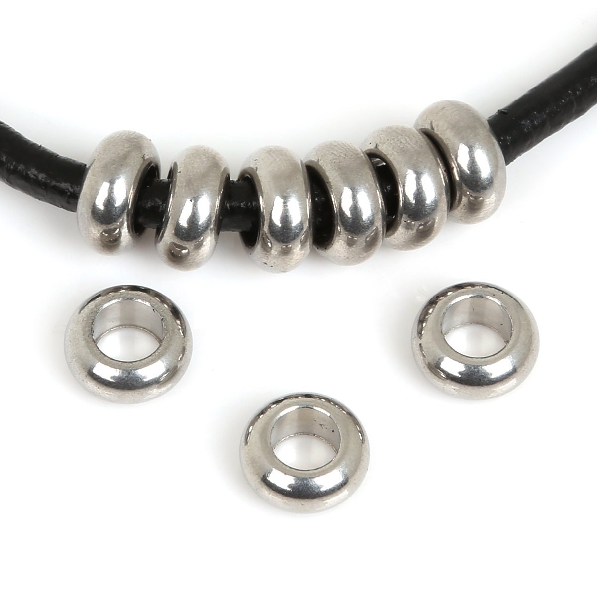 5-10mm Stainless Steel Silver Space Beads - Silver Donut Beads - Silver ...