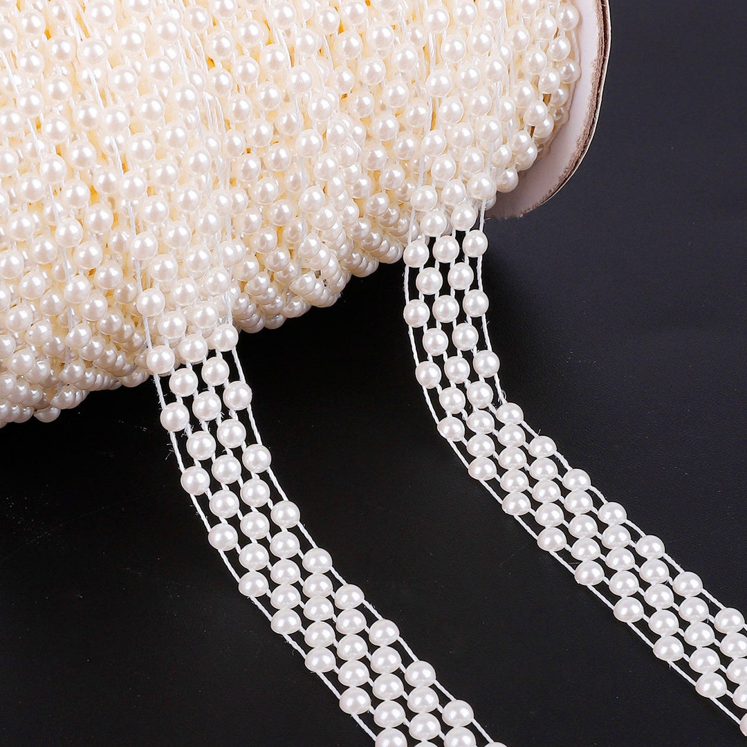 1.4cm Pearl Trim Ivory Chain, String of Pearls, Strand of Pearls, Faux ...