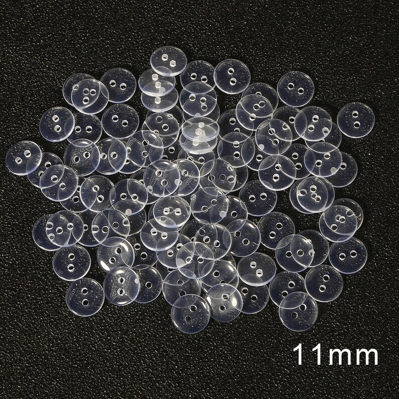 9 SIZES Clear Transparent Two Hole Buttons, Round Plastic Buttons ...