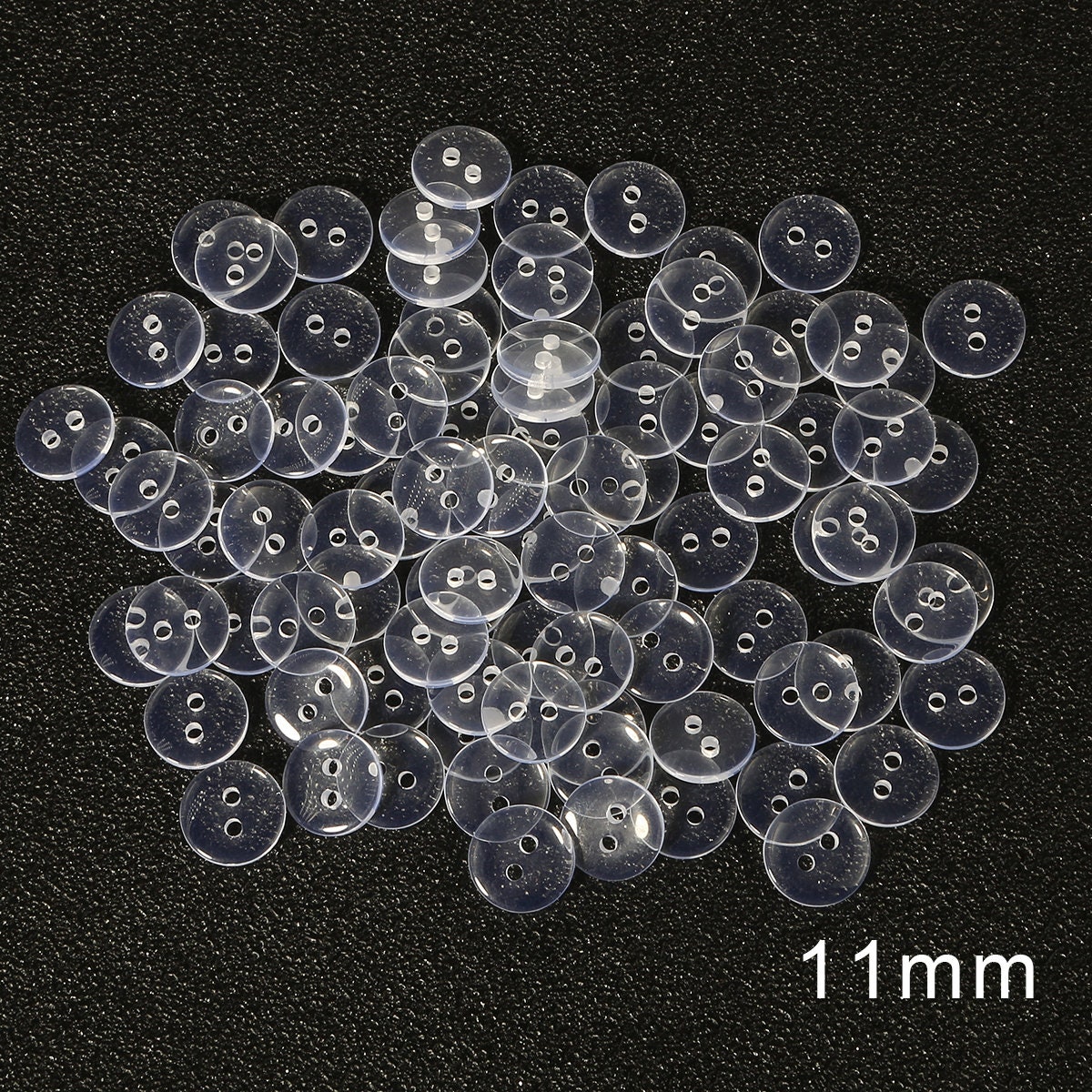 9 SIZES Clear Transparent Two Hole Buttons, Round Plastic Buttons ...
