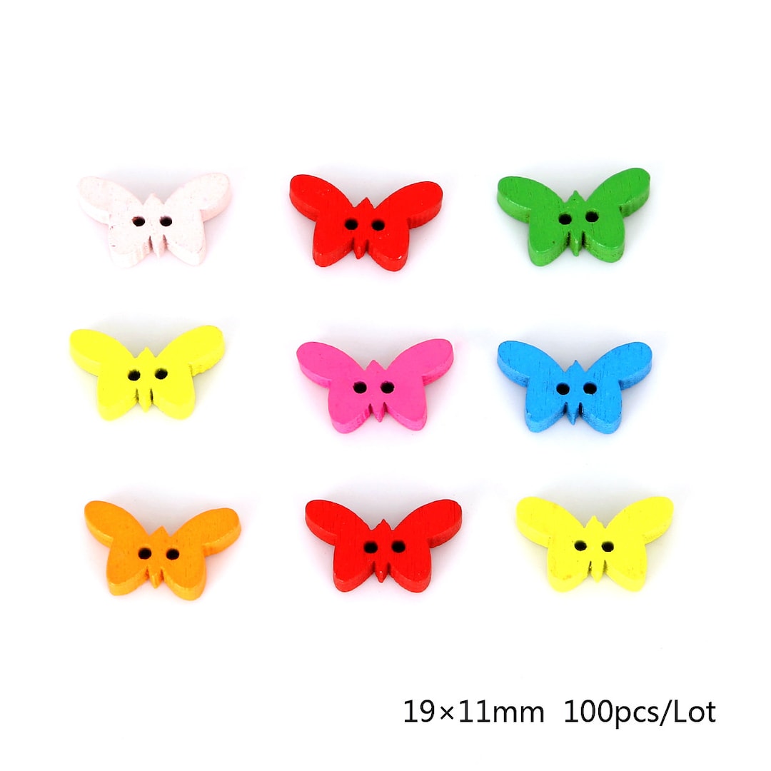 100pcs - Butterfly Theme Wooden Buttons - Two Hole Mix Butterfly ...
