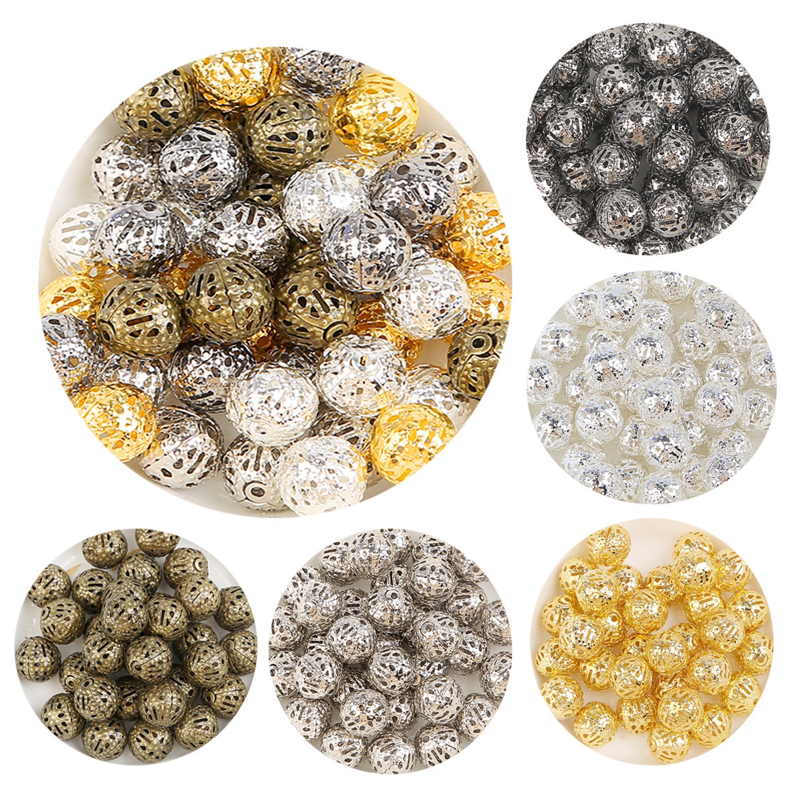 5 Colors/sizes Filigree Ball Beads - Spacer Beads - Gold Filigree ...
