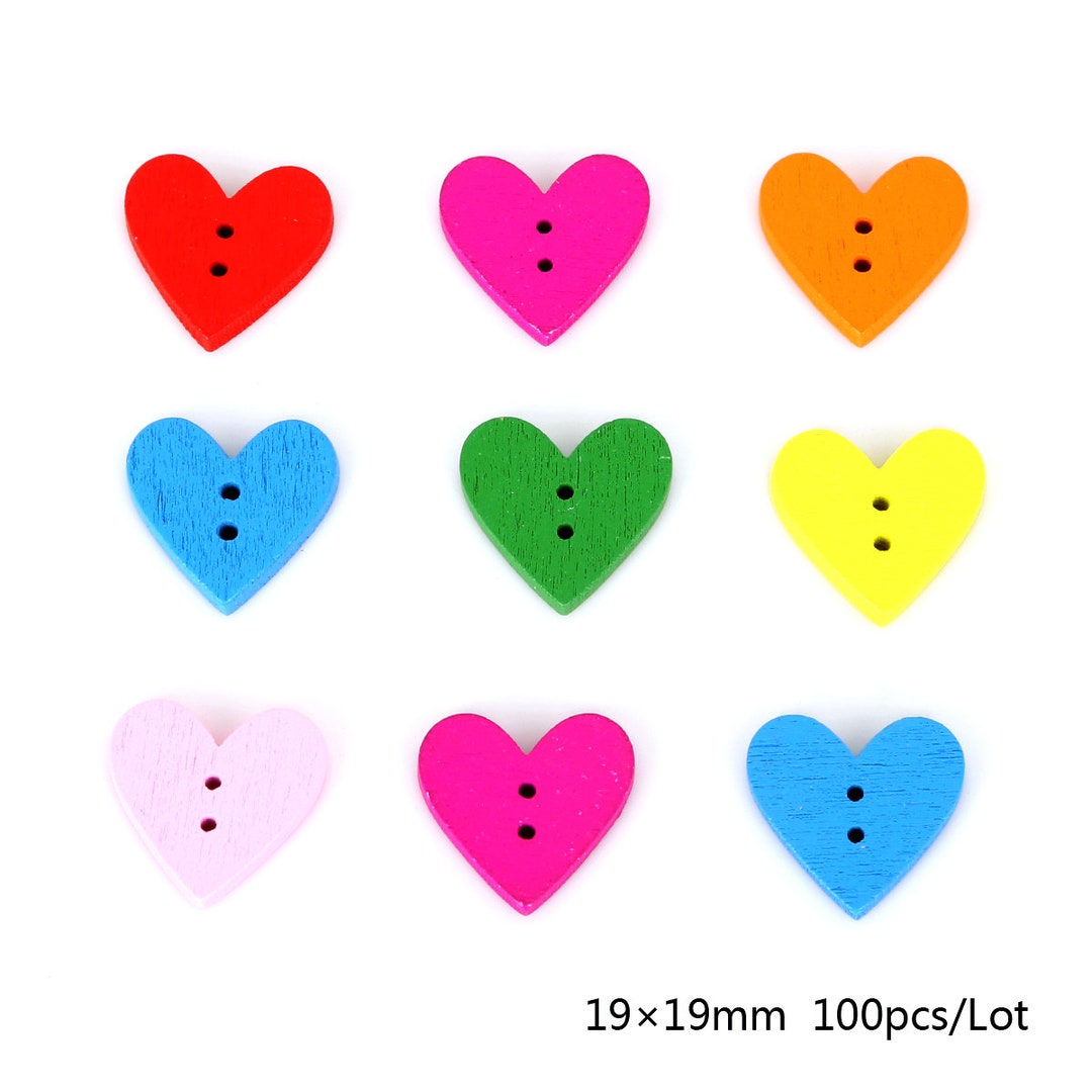 100pcs Heart Theme Wooden Buttons Two Hole Mix Heart Buttons Heart ...