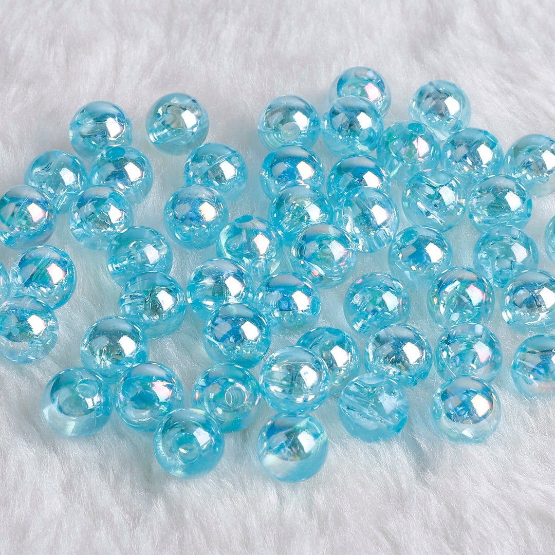 AB Transparent Baby Blue Acrylic Beads Iridescent Beads - Round Clear ...