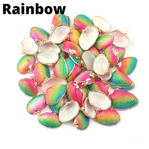 Rainbow Natural Seashell Charms - Gold Plated Shell Charms - Purple ...