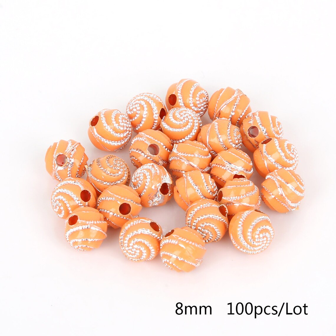 100 Orange Swirl Acrylic Beads 8mm Metallic Silver Bling - Etsy
