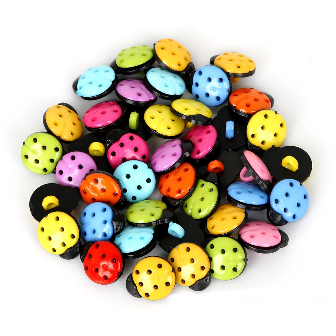 50 Rainbow Lady Bug Shank Buttons - 13x15x8mm - Mix Color Lady Bug ...