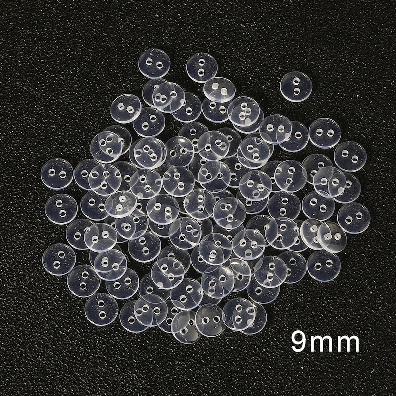 9 SIZES Clear Transparent Two Hole Buttons, Round Plastic Buttons ...