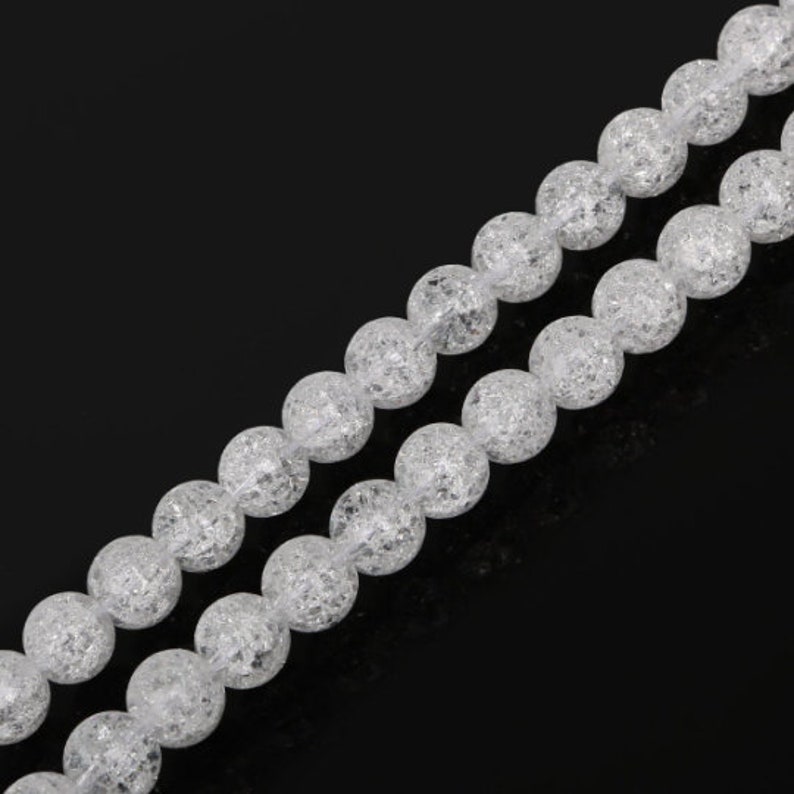 Clear White Gemstone Round Crackle Cracked Crystal Stone Strand Beads ...