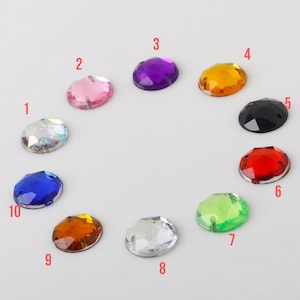 10 Colors Sew on Flat Back Acrylic Round Crystal Rhinestones - 14mm ...