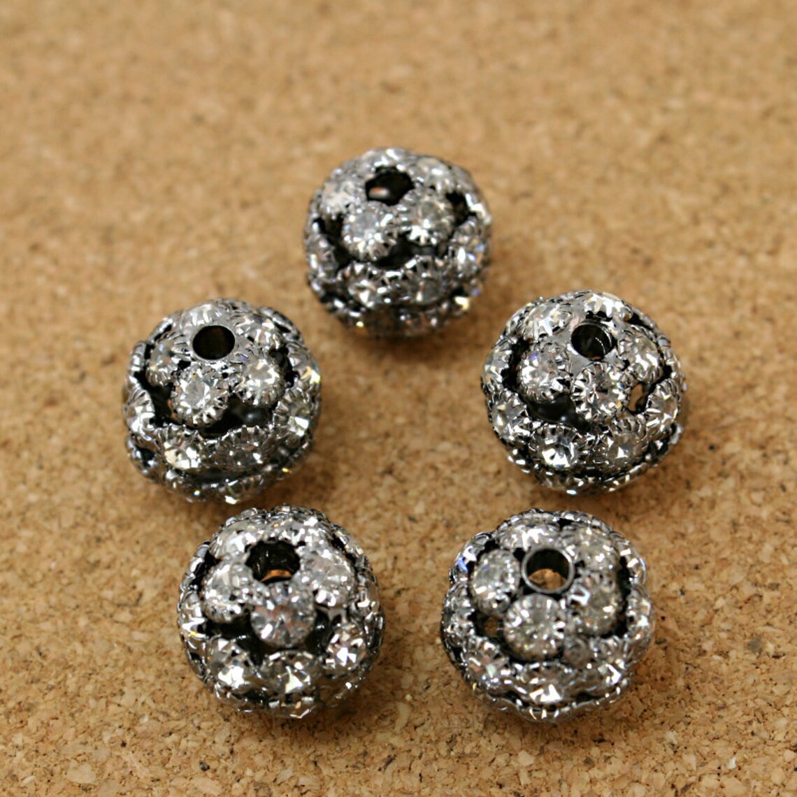 1pc - Rhinestone Ball Beads - Crystal Decored Filigree Round Beads ...