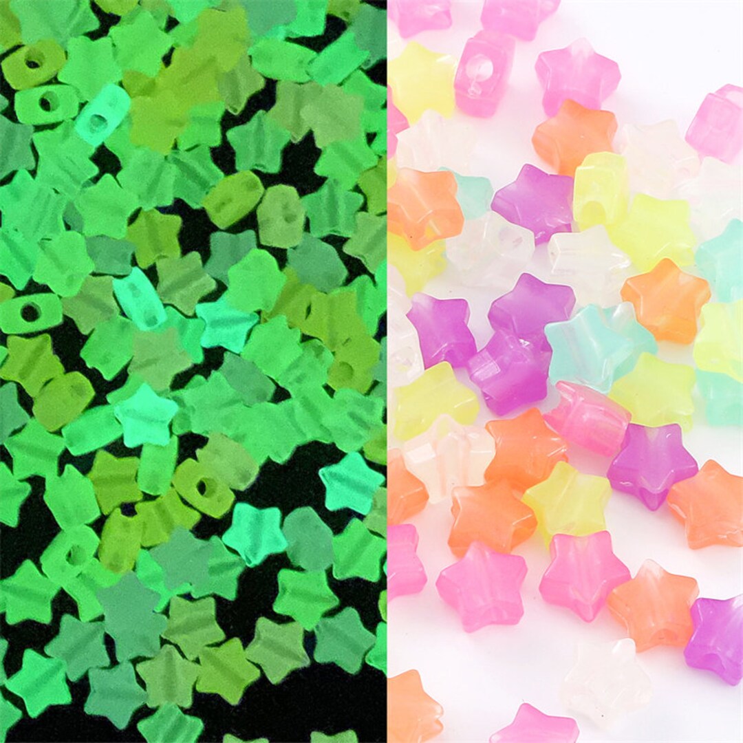 Glow in the Dark Star Beads 12mm - 4mm Hole - Acrylic Star Jewelry ...