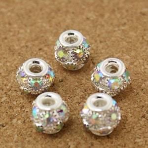 4pcs - 8x9mm Round Rhinestone Beads, Rondelle Rhinestone Silver Ab/gold ...
