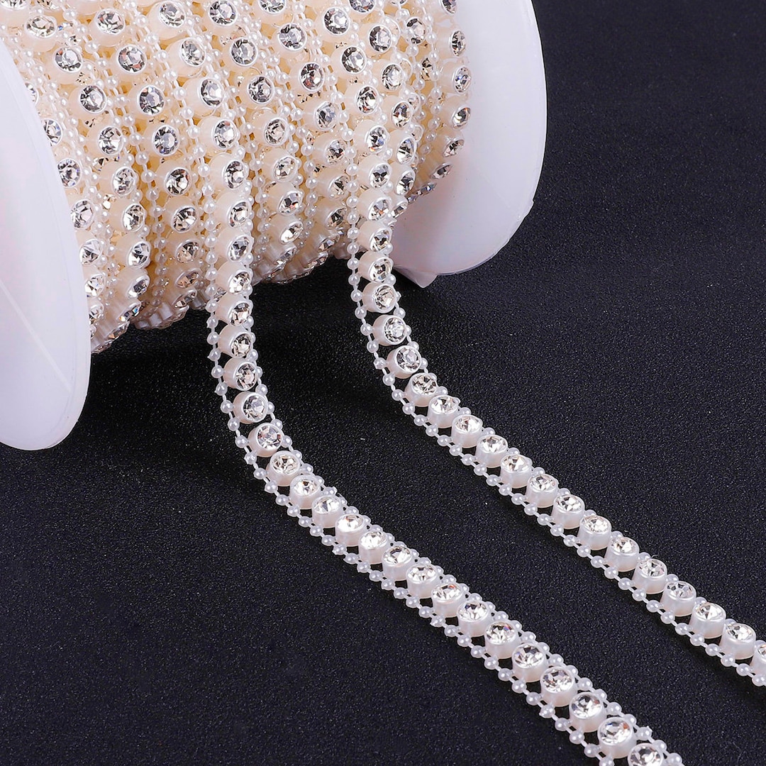 0.9cm Rhinestone Pearl Trim Ivory Chain, String of Pearls, Strand of ...